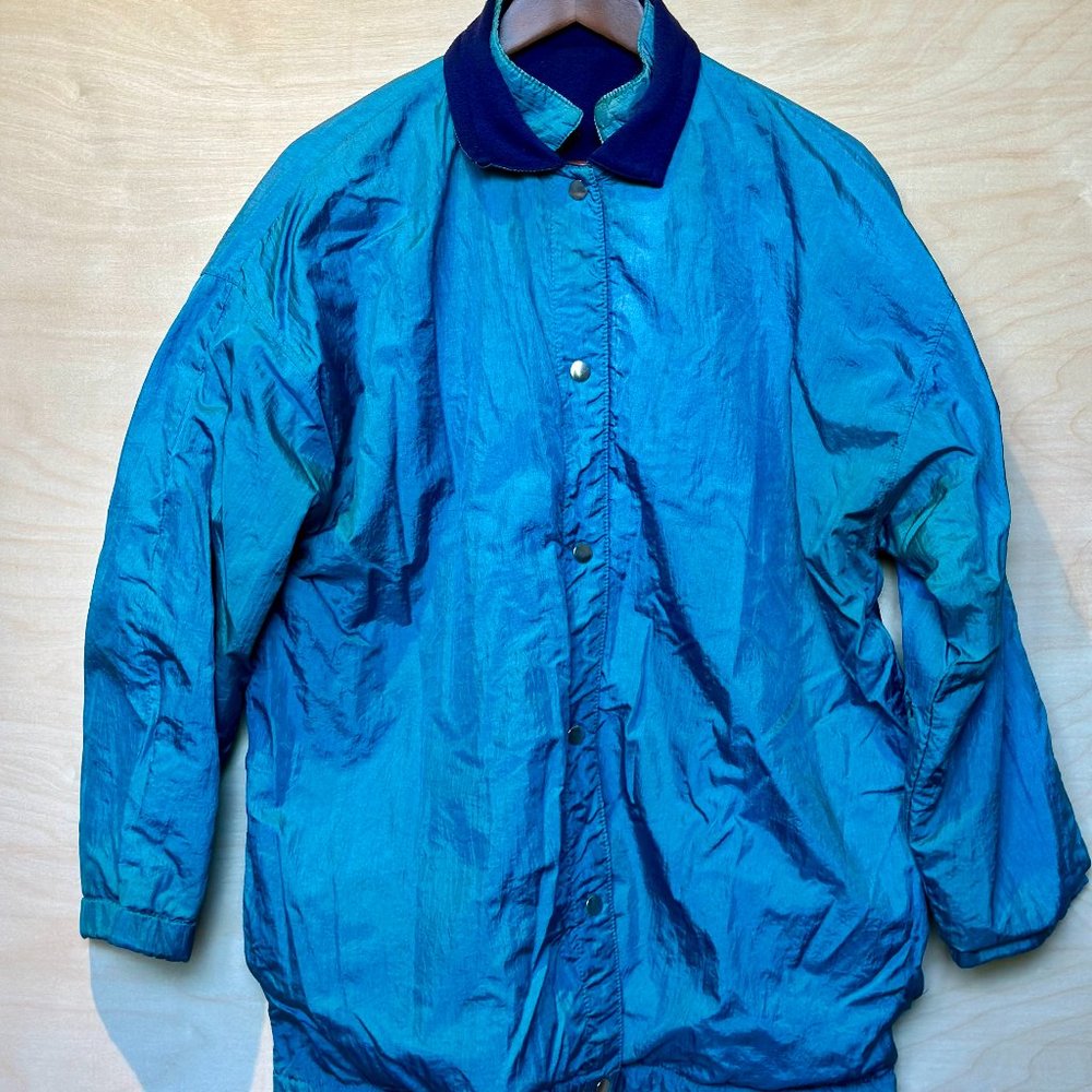 Vintage Blue Jacket Retro Windbreaker Button Up Coat … - Gem
